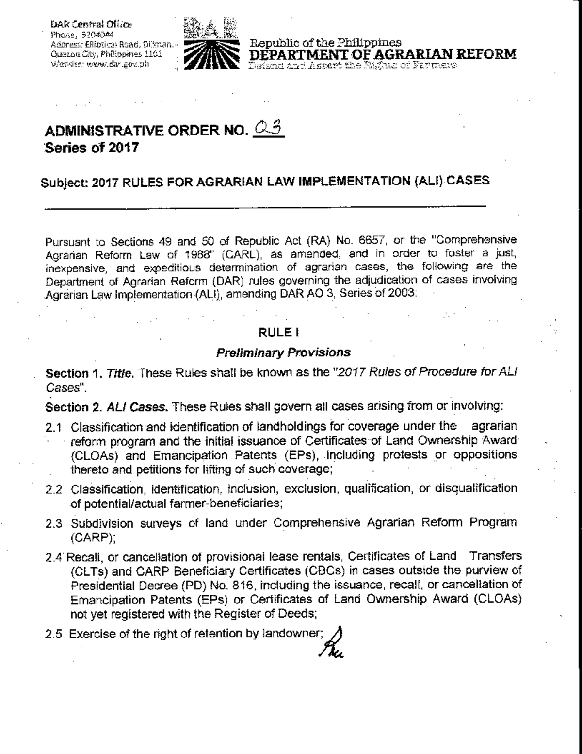 2017 Agrarian Law Implementation Rules of Procedure - Agrarian Reform ...