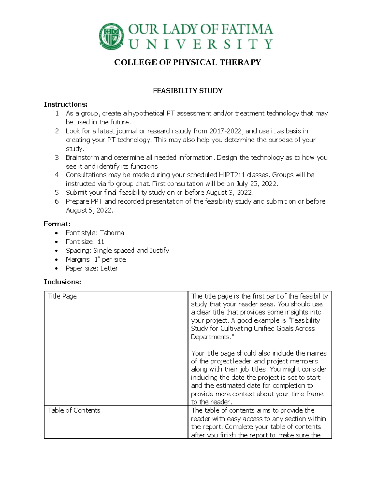 HI PT 211- Feasibility- Study - COLLEGE OF PHYSICAL THERAPY FEASIBILITY ...