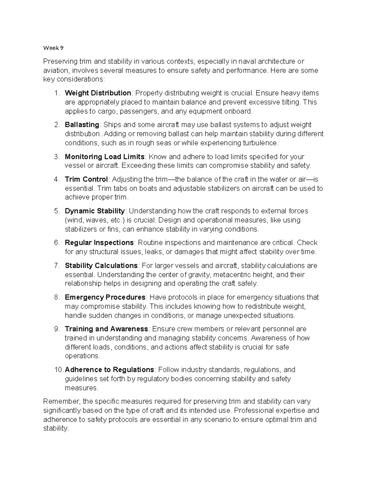 Advance trim Preserving trim and stability week 9 - Week 9 Preserving trim and stability in ...