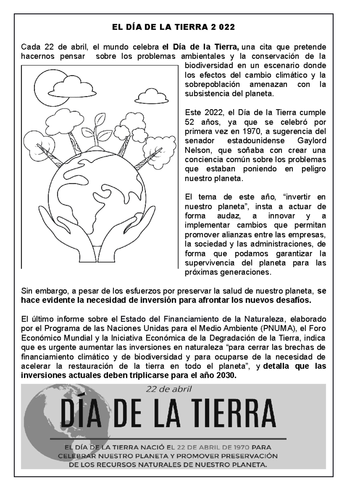 EL DÍA DE LA Tierra 2 022 - EL DÍA DE LA TIERRA 2 022 Cada 22 de abril ...