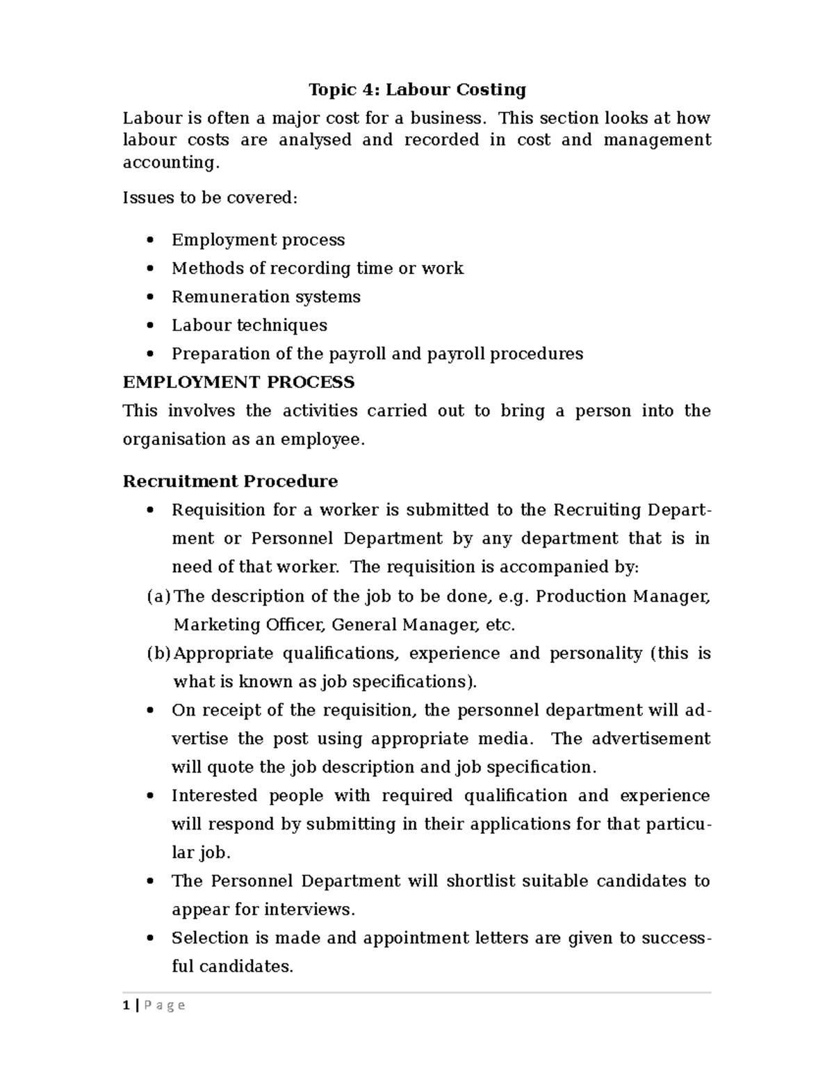 Accounting for Labour - Good notes to read - Topic 4: Labour Costing ...
