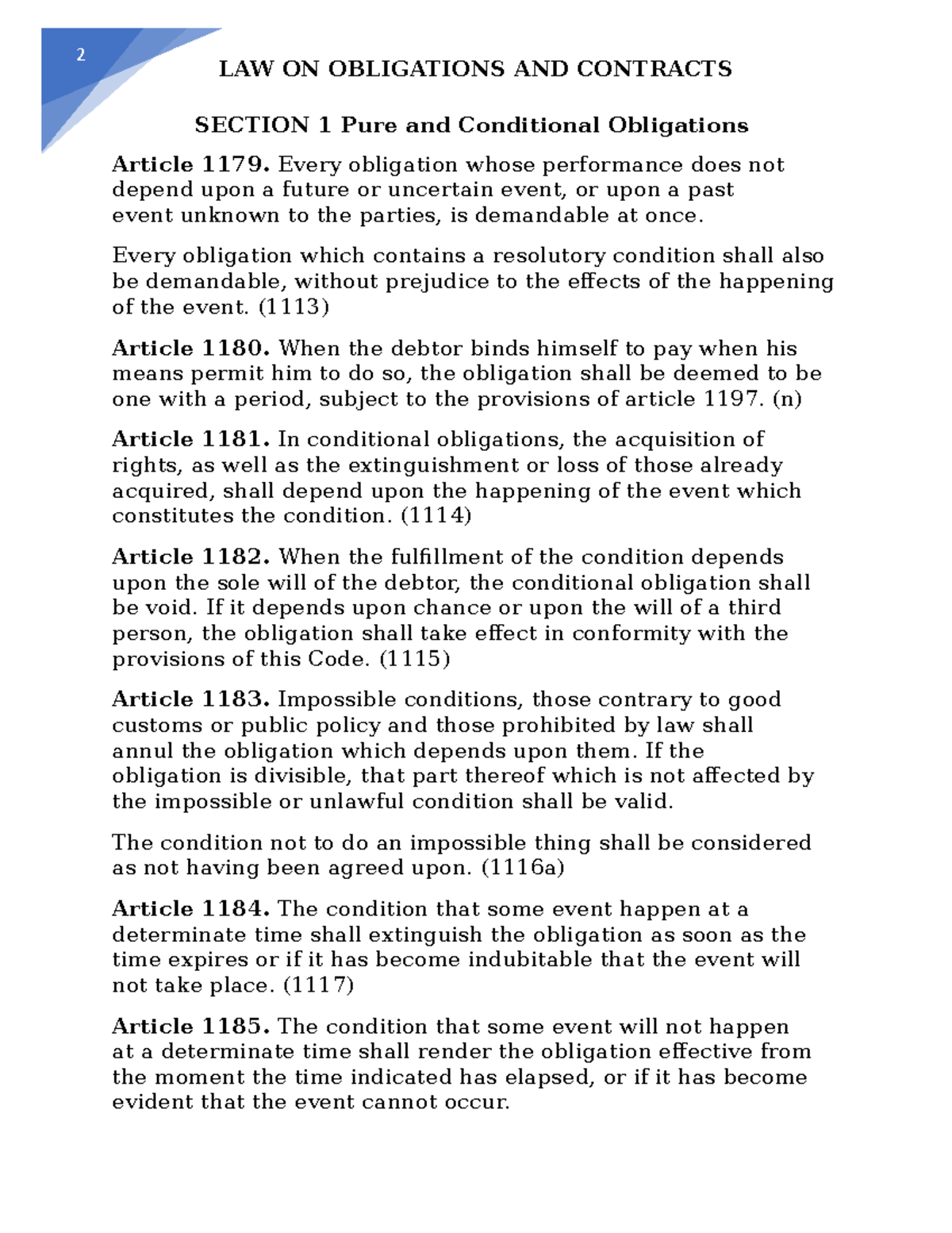 Module 3 Different Kinds OF Obligations Codals - LAW ON OBLIGATIONS AND CONTRACTS SECTION 1 Pure ...