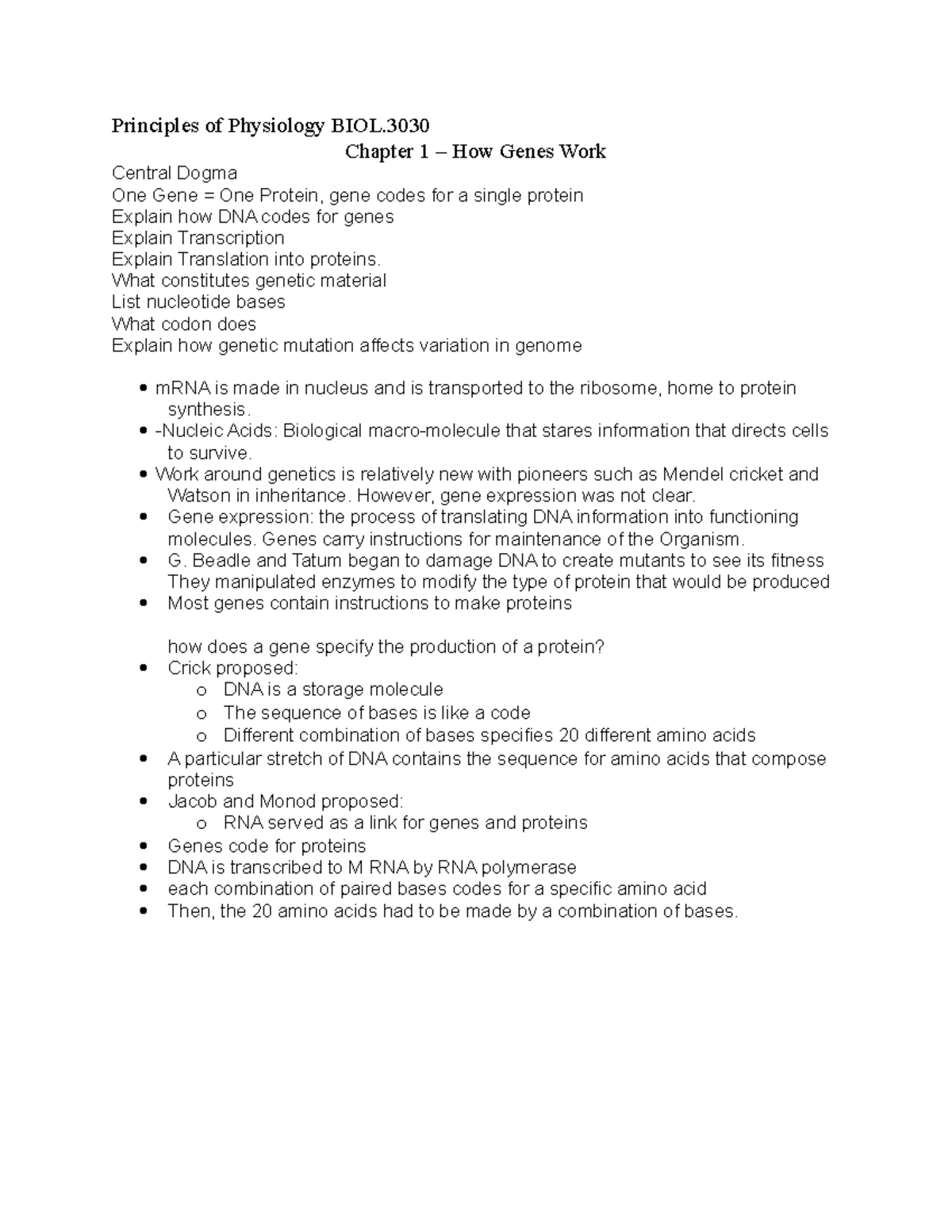 BIOL 3030 CH 1 Notes - Principles of Physiology BIOL. Chapter 1 – How ...