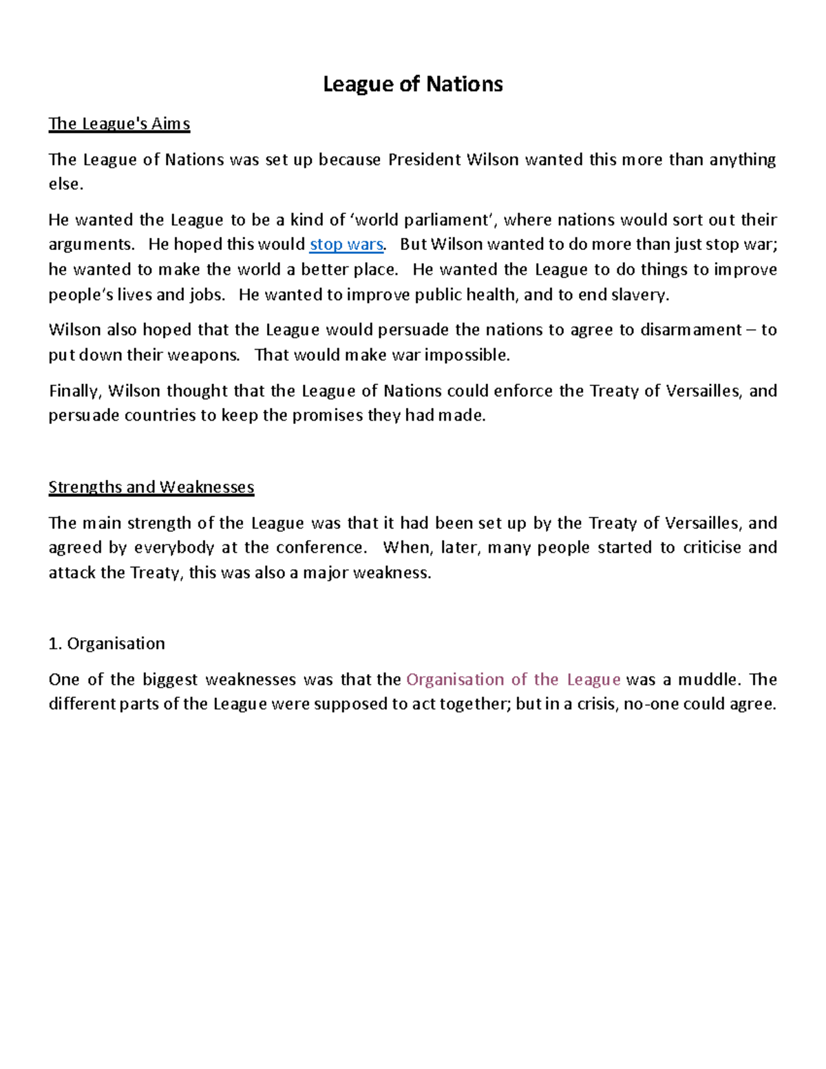 League of Nations - Ass - League of Nations The League's Aims The ...