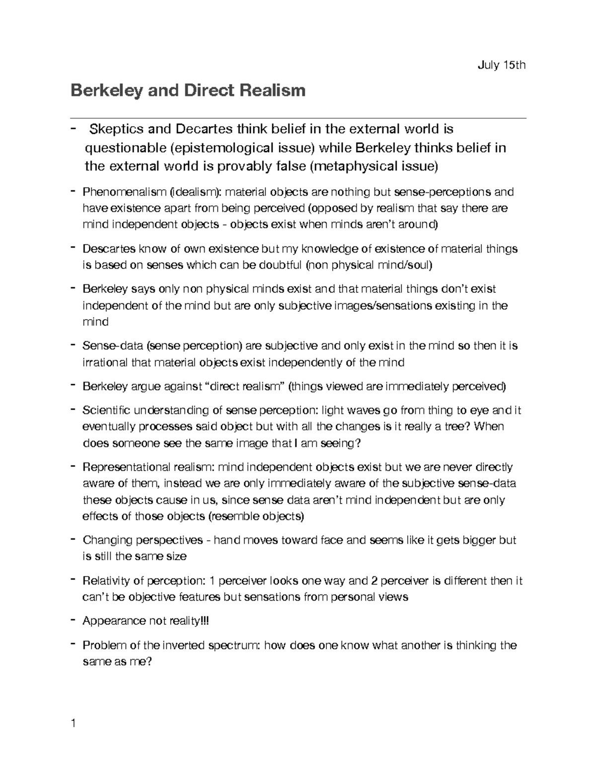 Berkeley and Direct Realism - July 15th Berkeley and Direct Realism ...