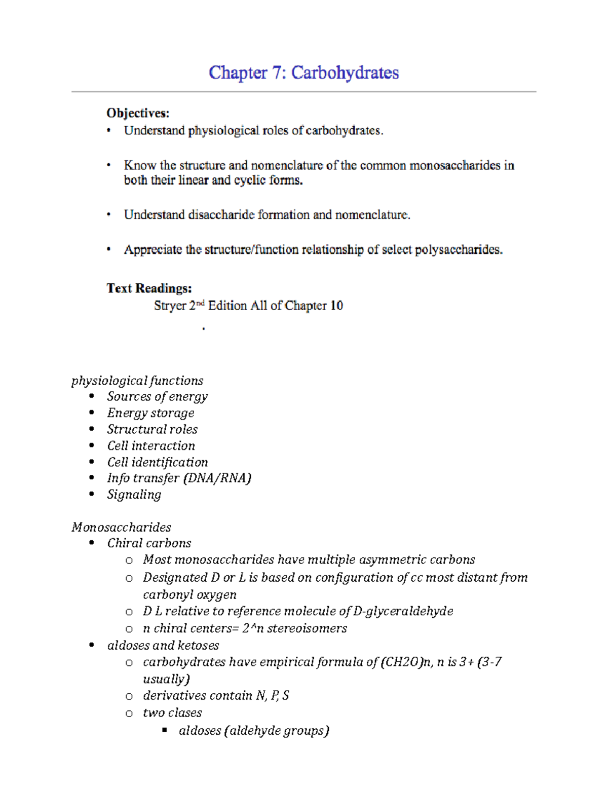 Chapter 7- carbohydrates - physiological functions Sources of energy ...