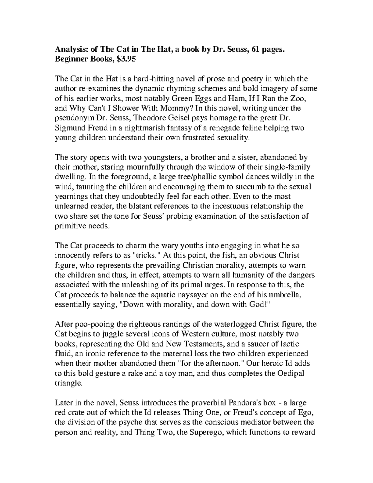 07 e meio freudcat - Notes from the teacher - Analysis: of The Cat in ...