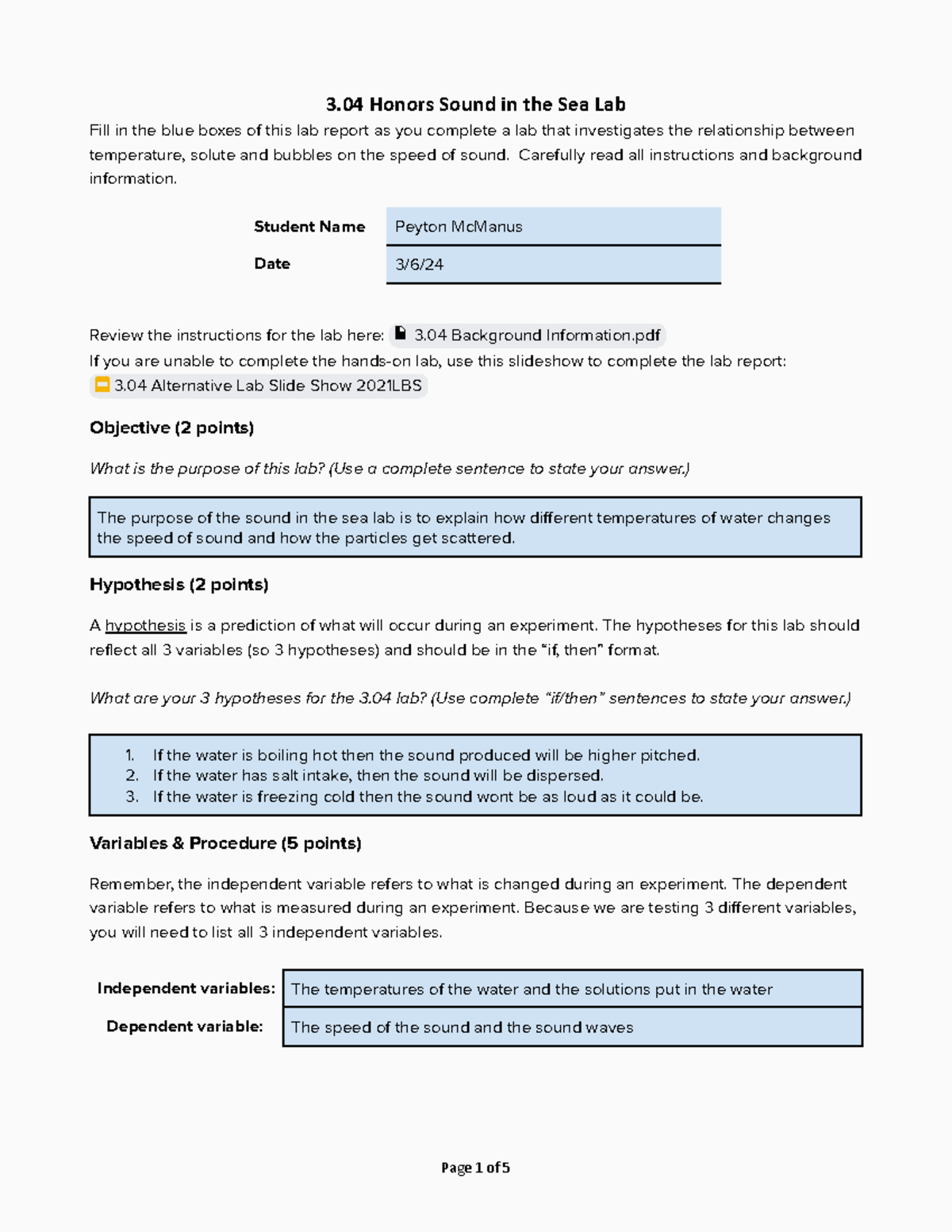Copy of 3.04 Lab Report Template Rev 2022 - 3 Honors Sound in the Sea ...
