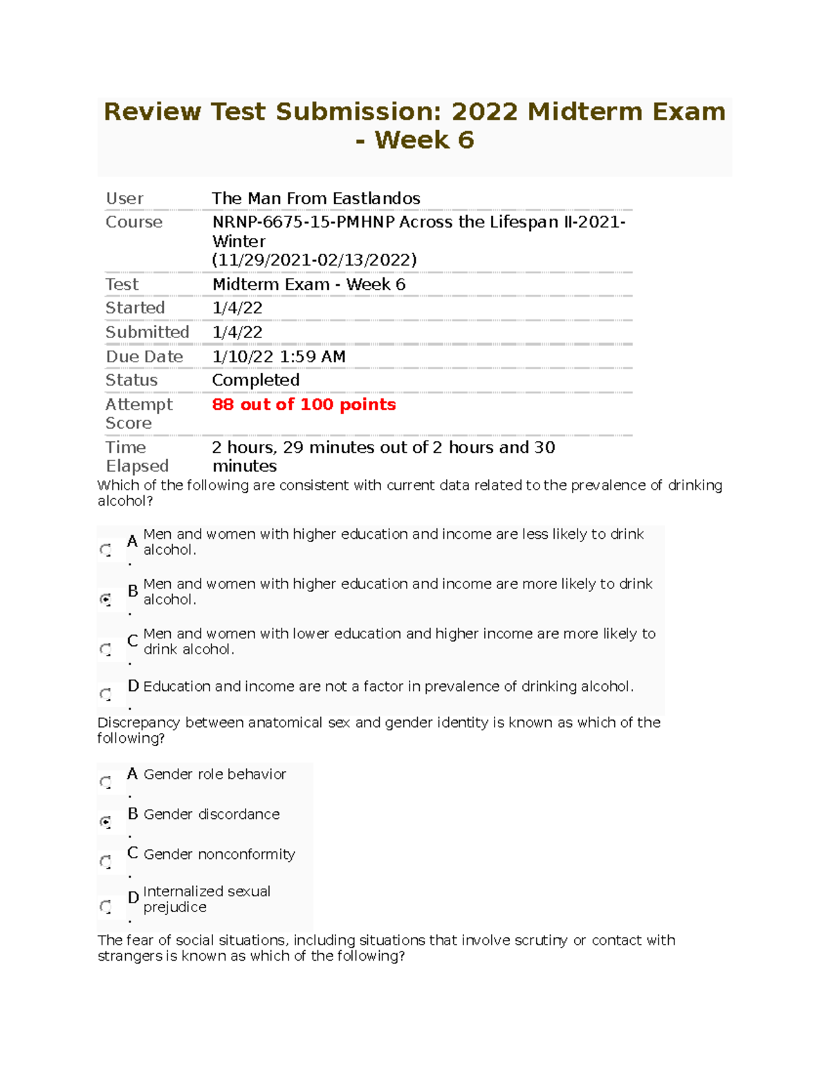 Mid Term Exam NRNP 6675.docx - Review Test Submission: 2022 Midterm ...