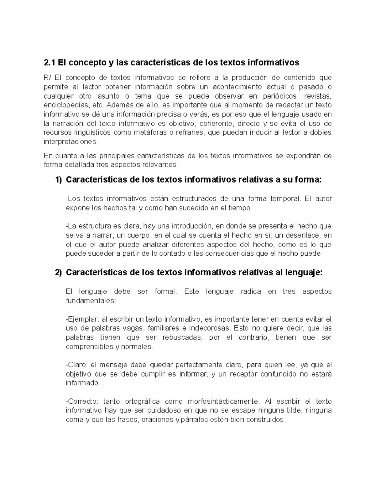 Comprensión de texto - 2 El concepto y las características de los ...