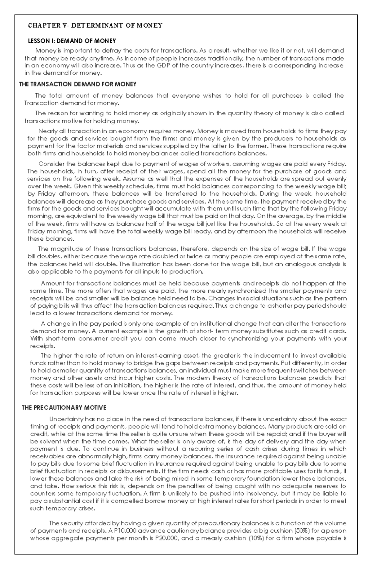 Monetar Policy and Central Banking - CHAPTER V- DETERMINANT OF MONEY ...