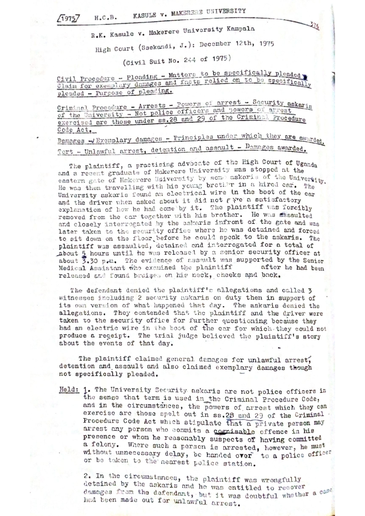 Kasule v Makerere - H.C. KASULE V. MAKERERE UNIVERSITY R. Kasule V ...