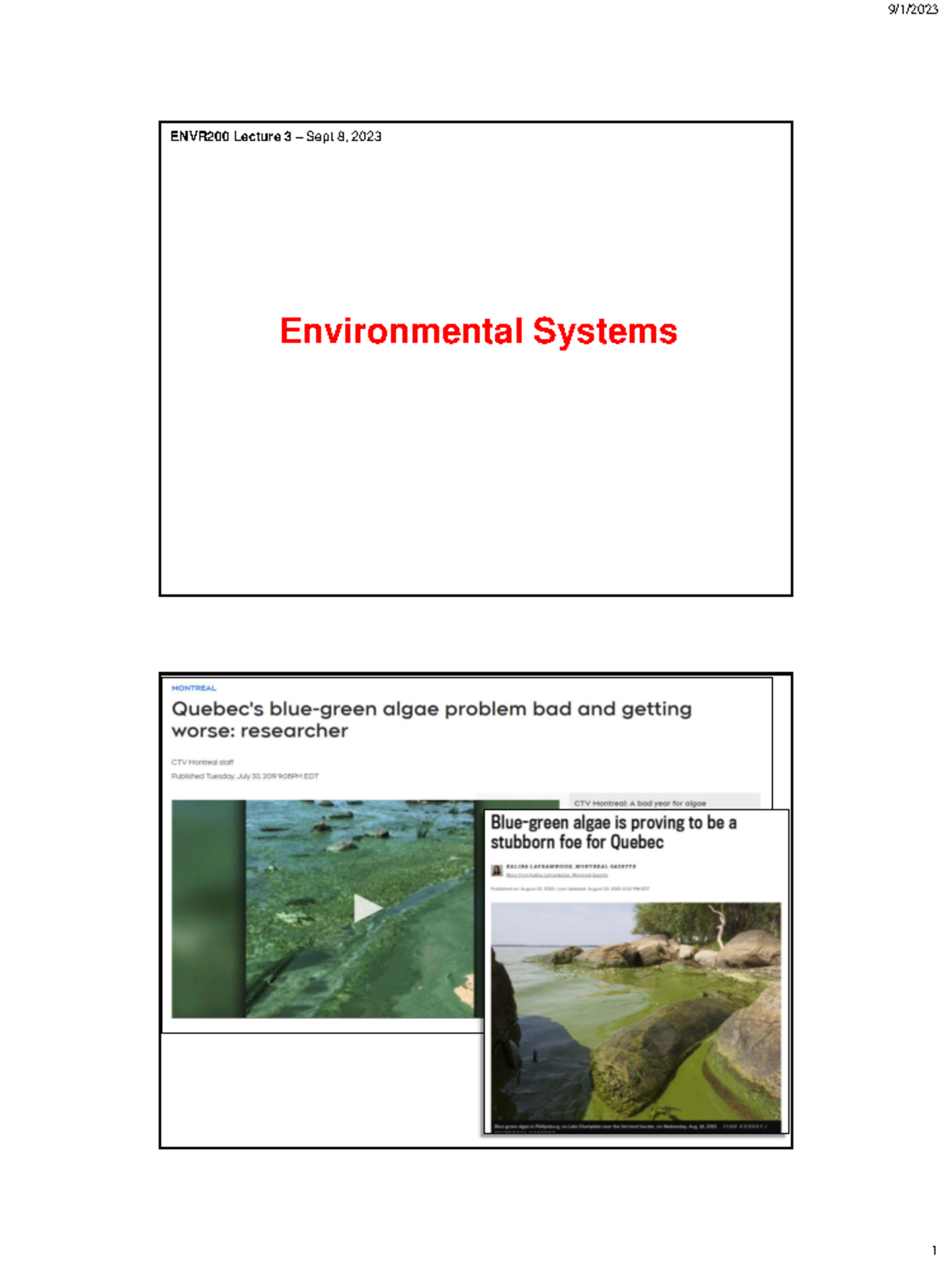 L3 - Env Systems - Sept 8 mycourses - Environmental Systems ENVR200 ...