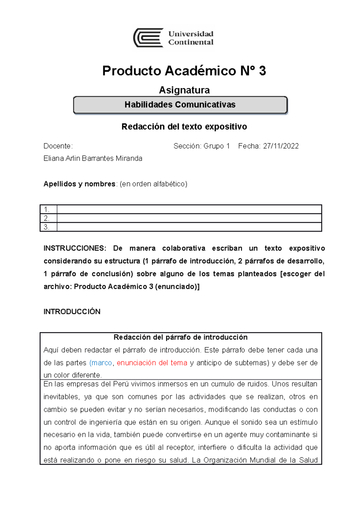 3. Producto Académico 3 (formato) - Producto Académico N° 3 Asignatura Redacción del texto - Studocu