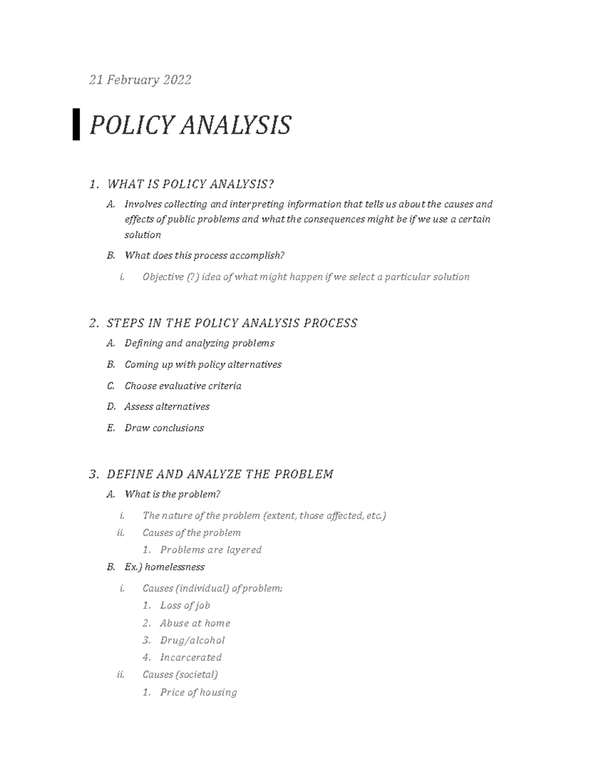 PS 234-Policy Analysis - 21 February 2022 POLICY ANALYSIS 1. WHAT IS ...