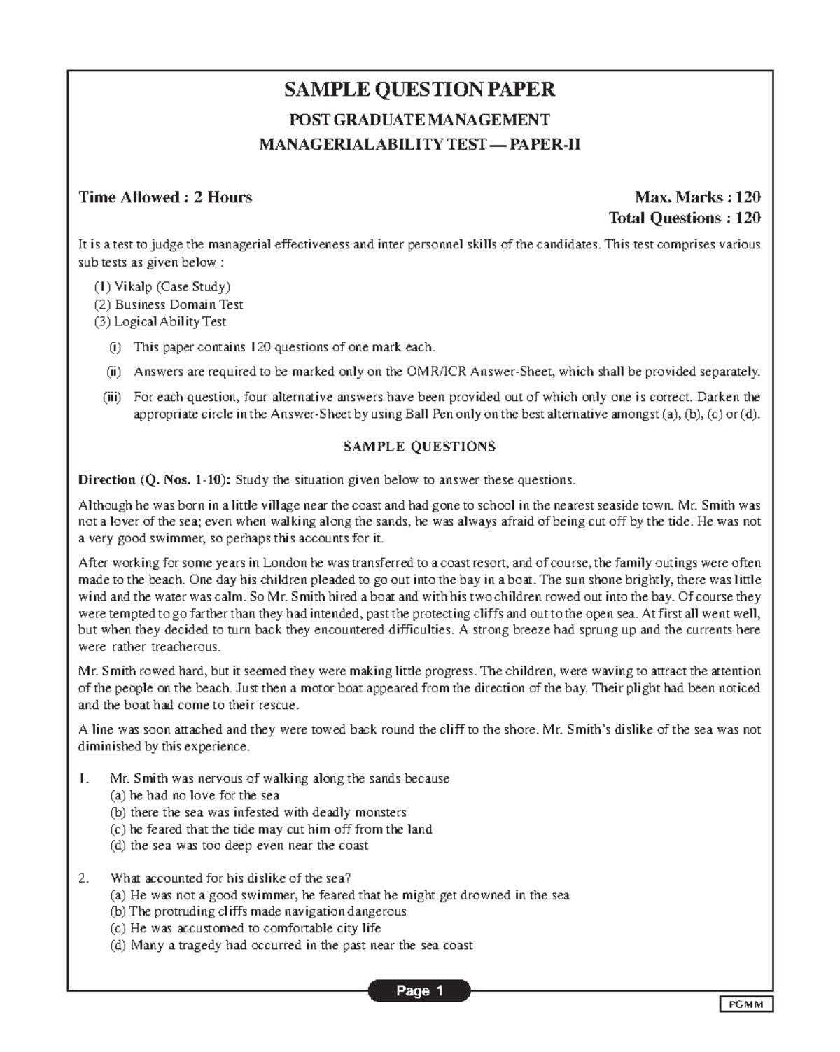 MAT 2018 Question Paper recruitmentresult - Page 1 SAMPLE QUESTION ...