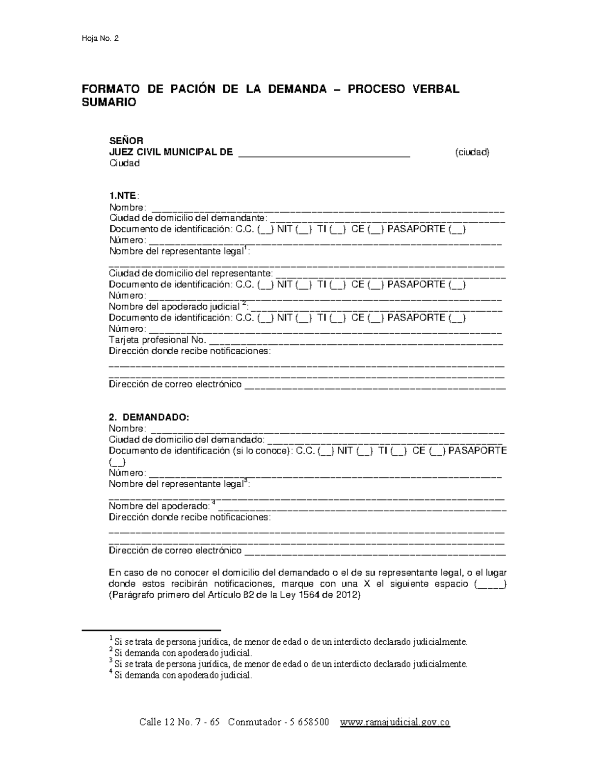 Formato demanda - FORMATO DE PACIÓN DE LA DEMANDA – PROCESO VERBAL ...