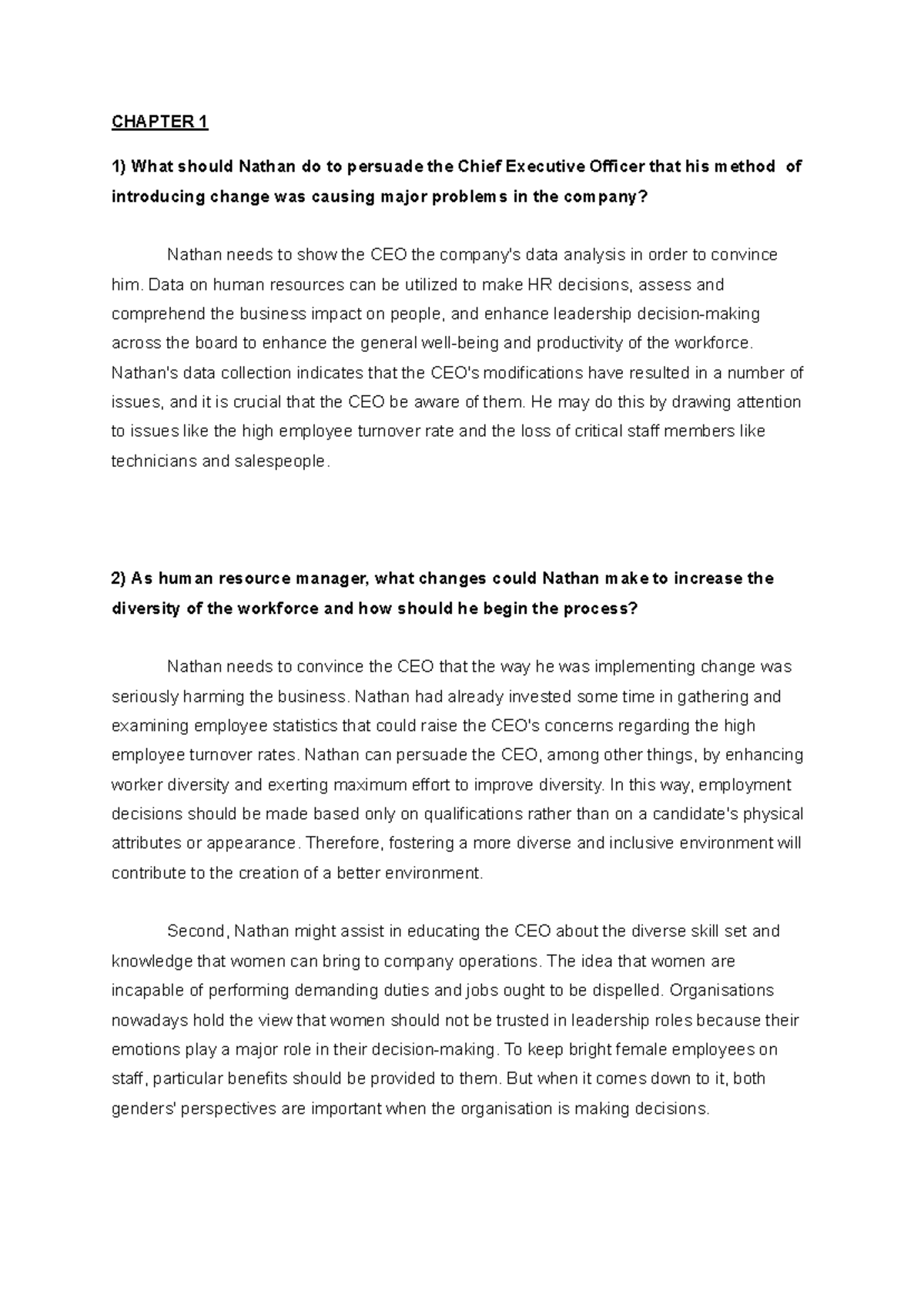 CASE Study Chapter 1 - CHAPTER 1 What should Nathan do to persuade the ...