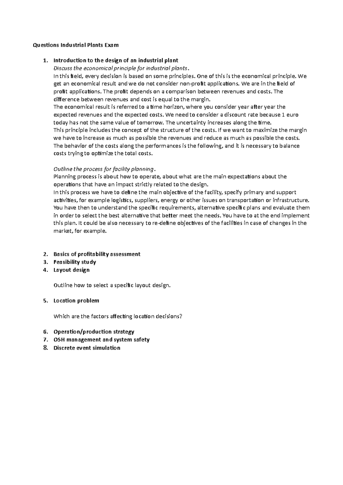 Questions Industrial Plants Exam - Questions Industrial Plants Exam ...
