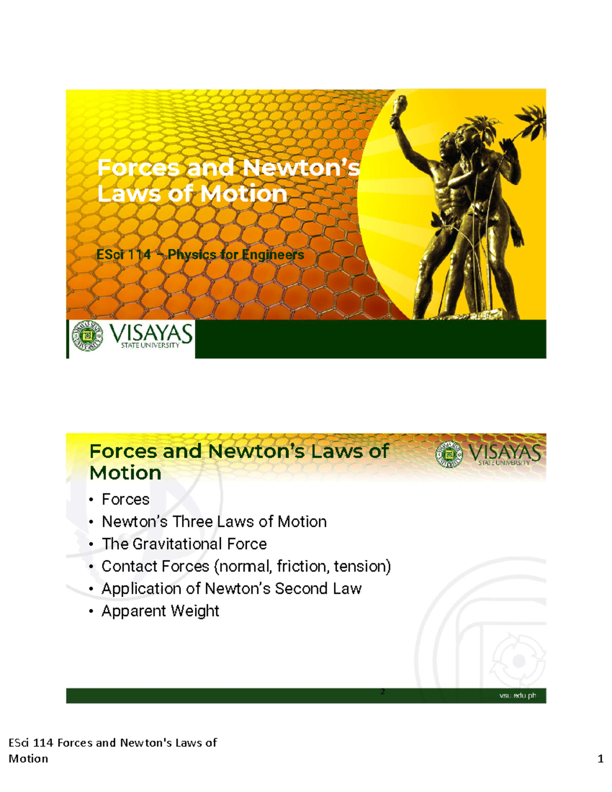 06 Forces and Newtons Laws of Motion - ESci 114 Forces and Newton's ...