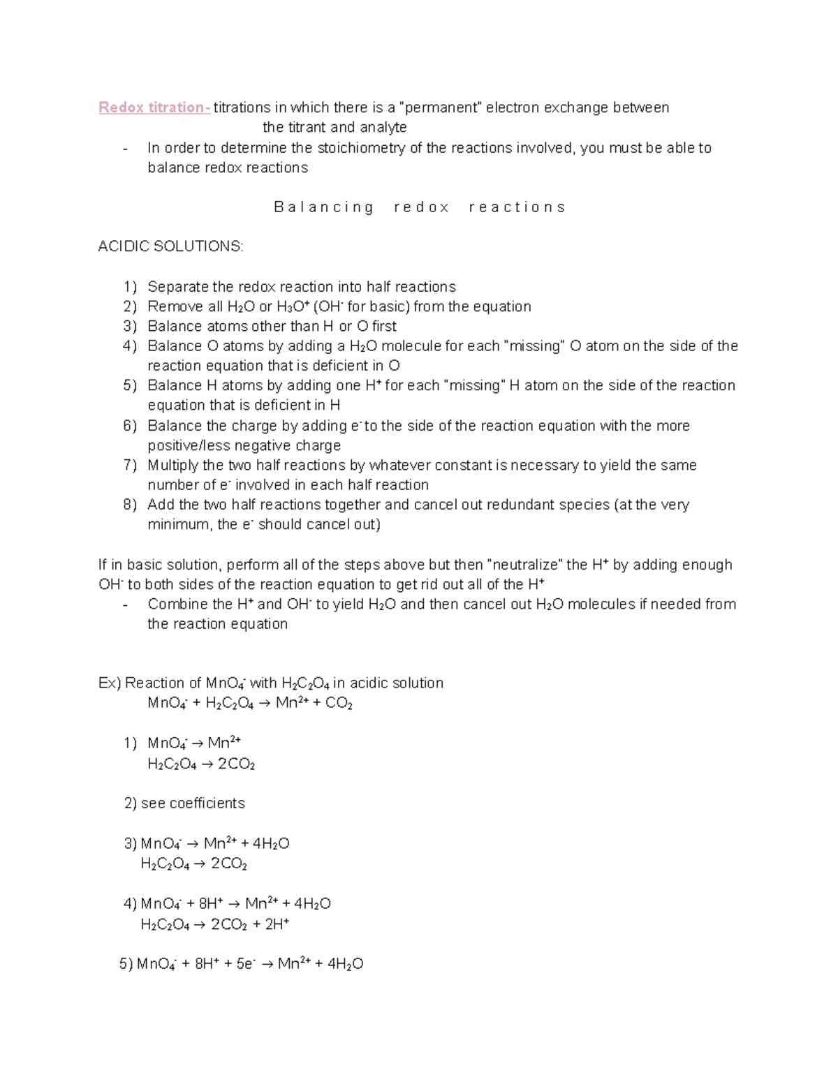 Redox Titrations balancing Acidic And Basic Redox Reactions Redox