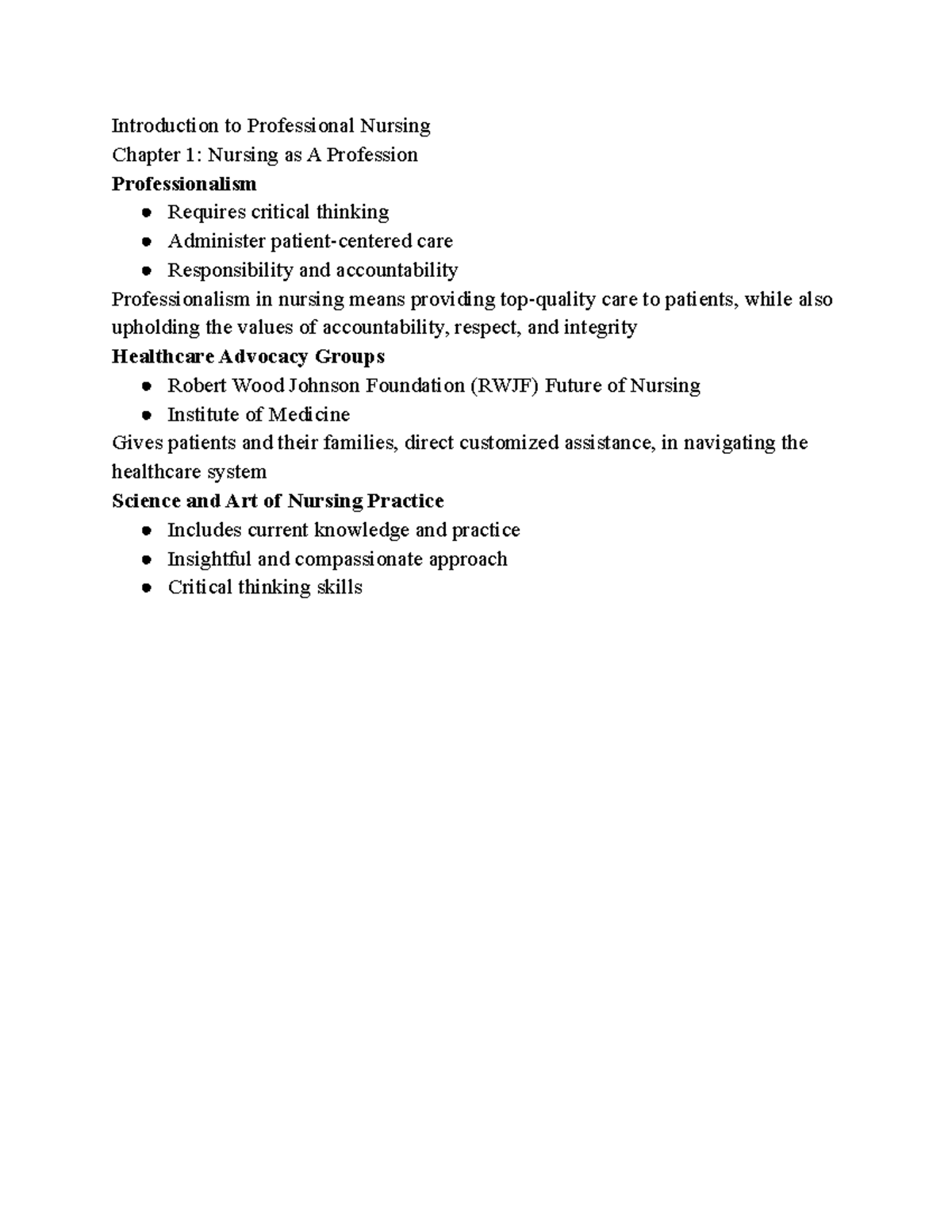 Introduction to Professional Nursing Chapter 1 Nursing as a Profession ...