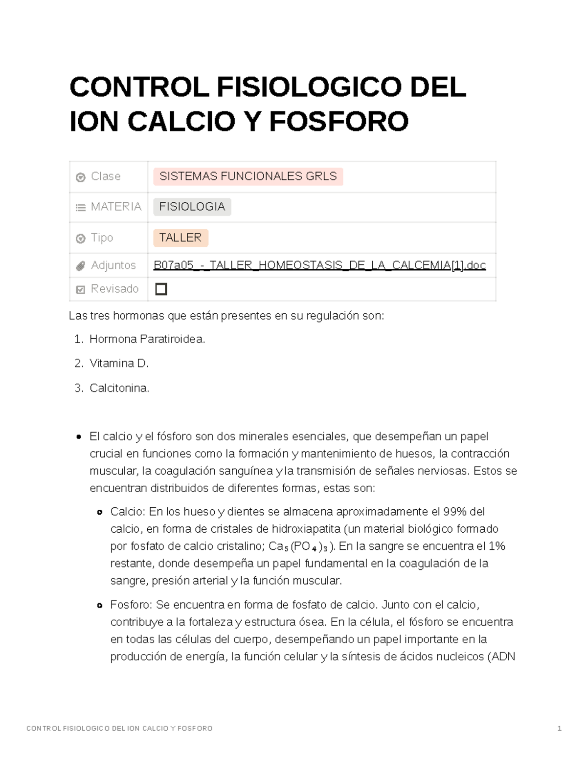 Control Fisiologico DEL ION Calcio Y Fosforo - CONTROL FISIOLOGICO DEL ...
