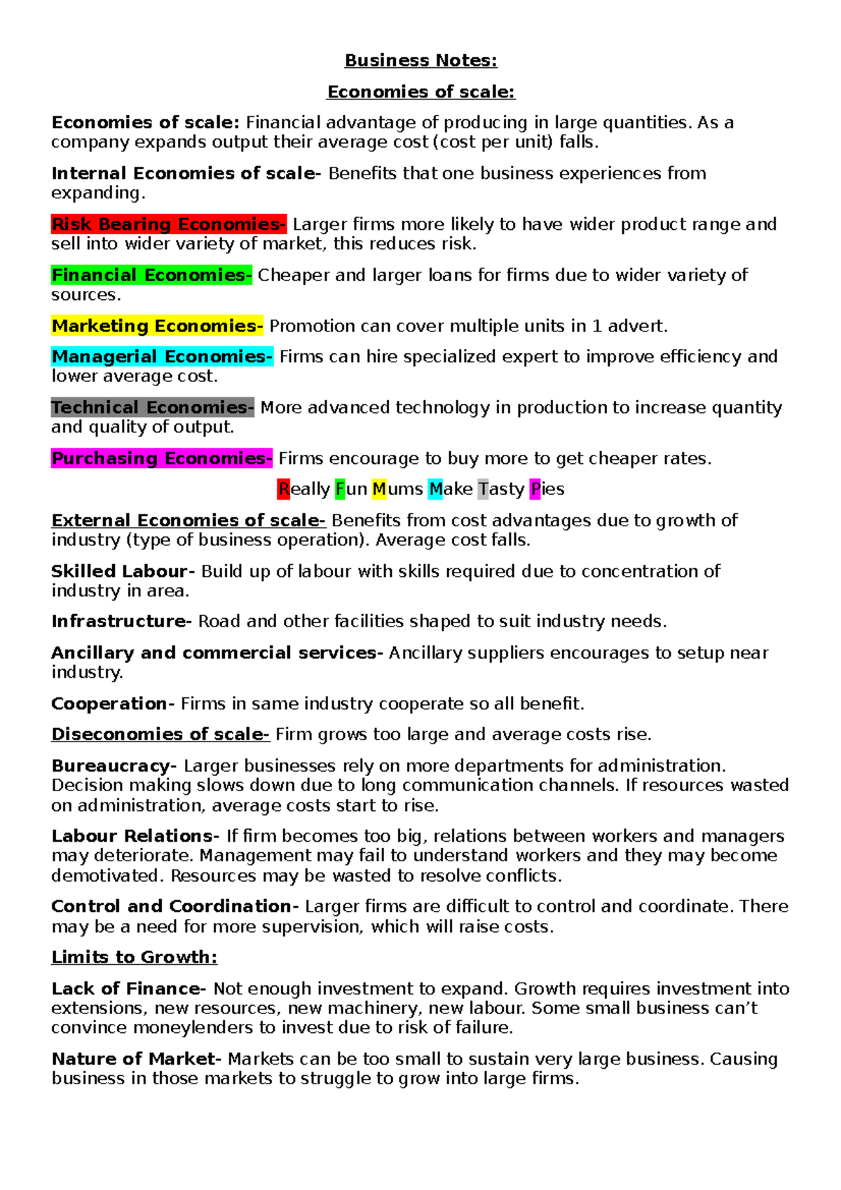 Business Notes - Business Notes: Economies of scale: Economies of scale ...