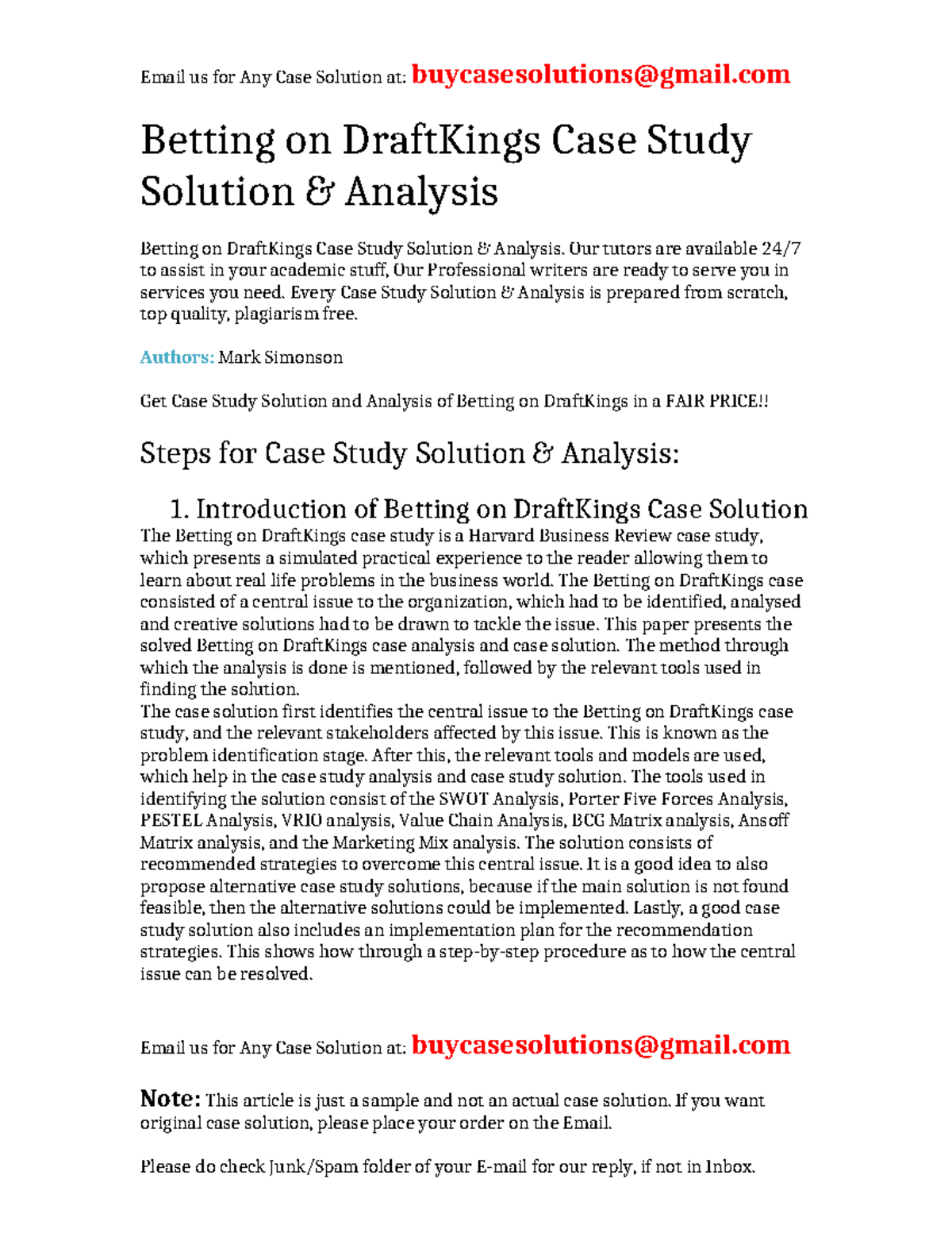 Betting on Draft Kings Case Study Solution Analysis - Betting on ...