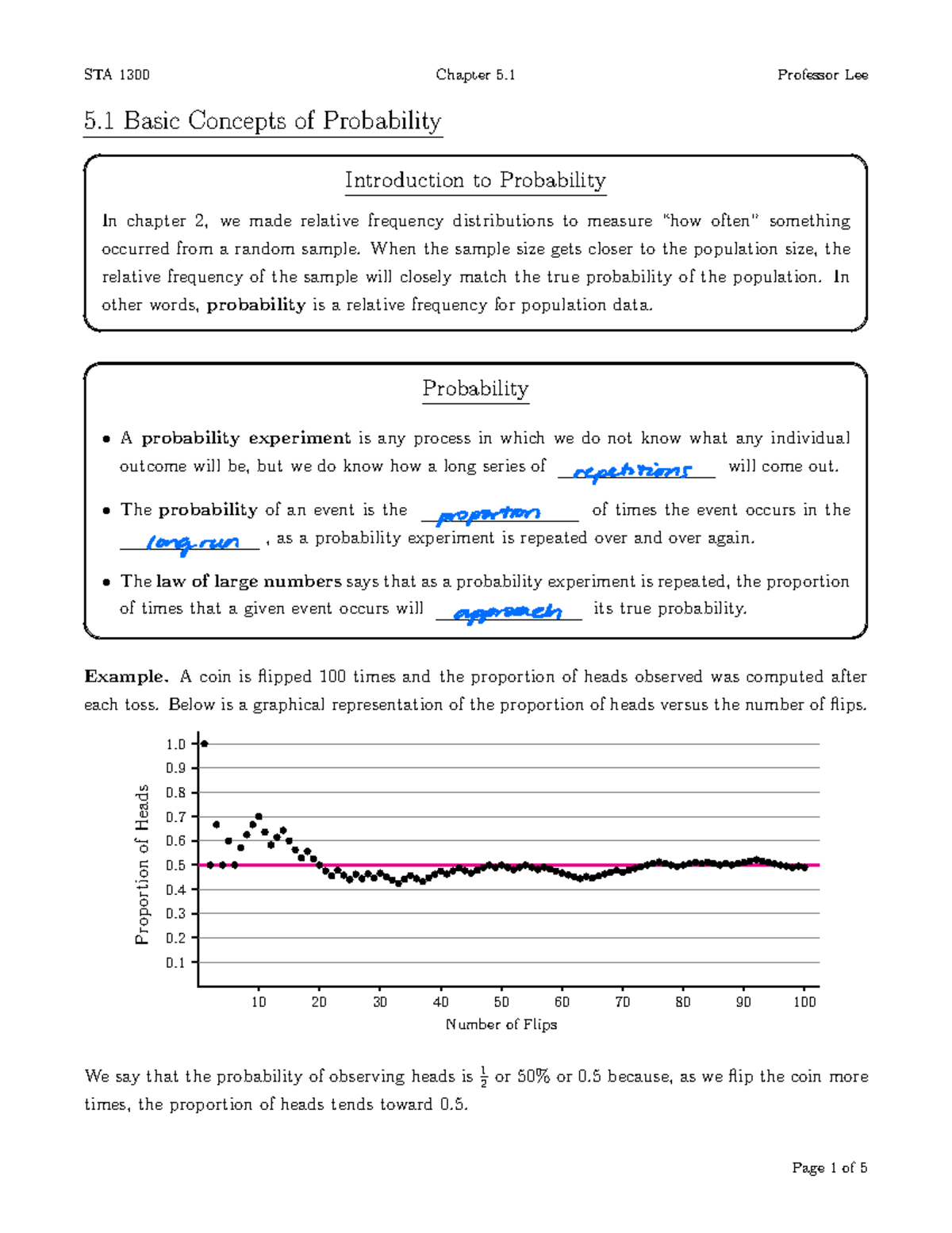 5.1 Handout - Biostatistics- Professor Lee - 5 Basic Concepts of ...