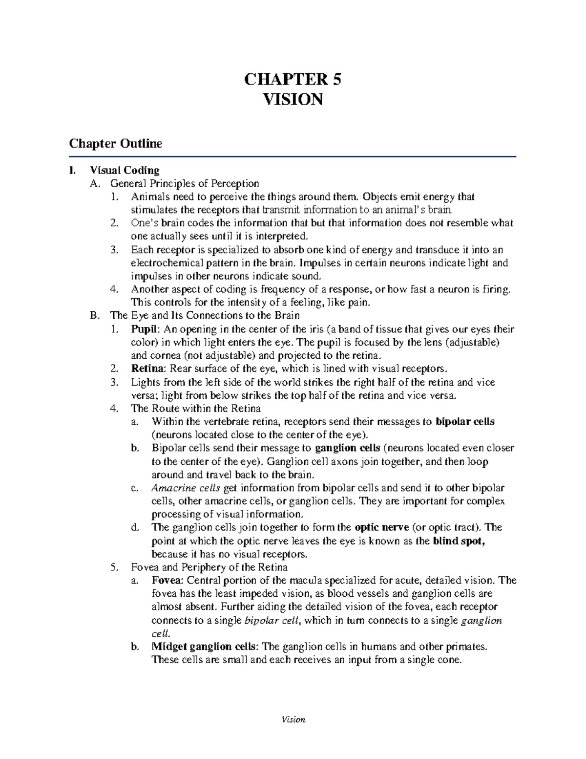Psyc366, chapter 5 Notes, Vision - Vision CHAPTER 5 VISION Chapter ...