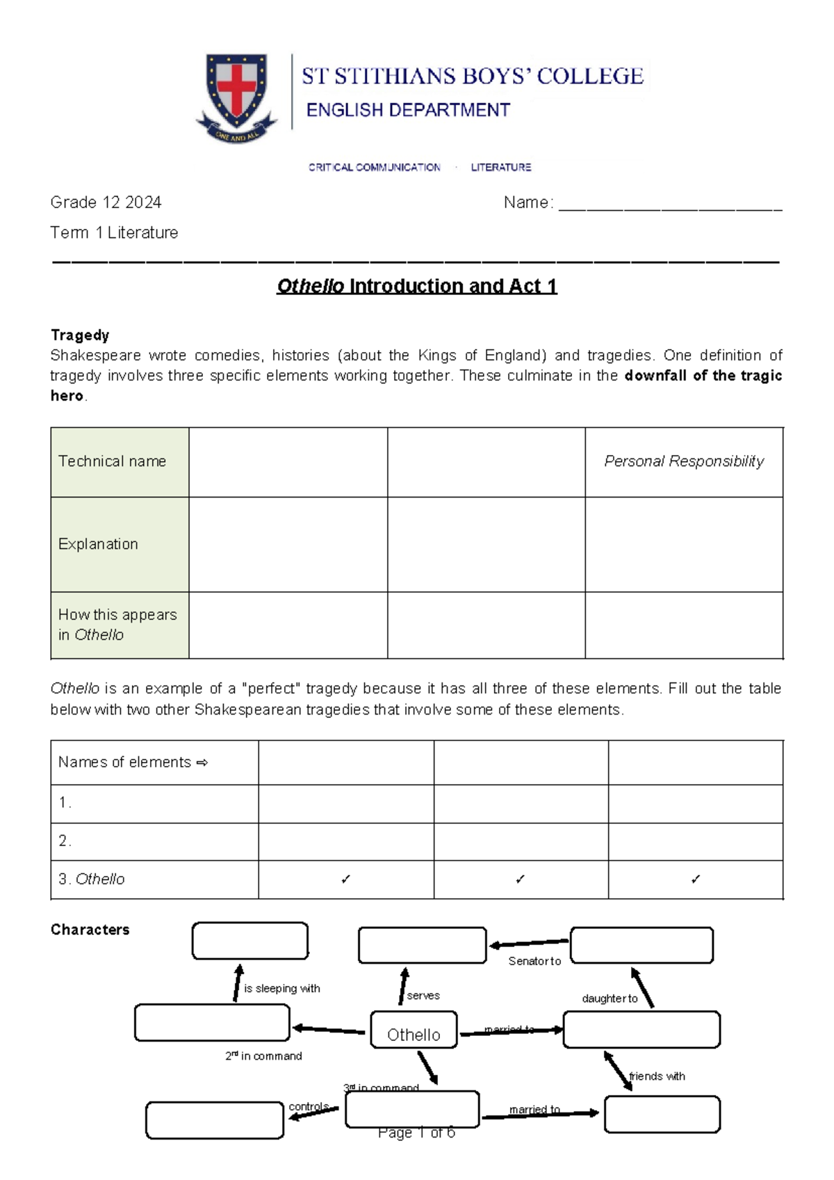 Act 1 Worksheet - Grade 12 2024 Name: ________________________ Term 1 ...
