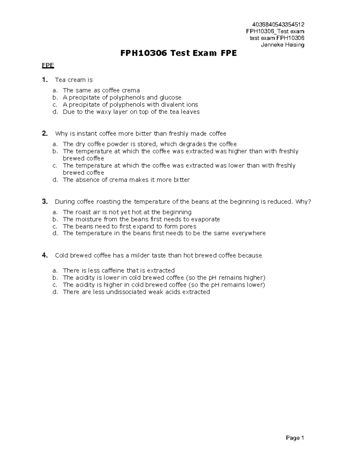 FPH10306 Test exam FPE - TEST EXAM - 4036840543354512 FPH10306_Test ...