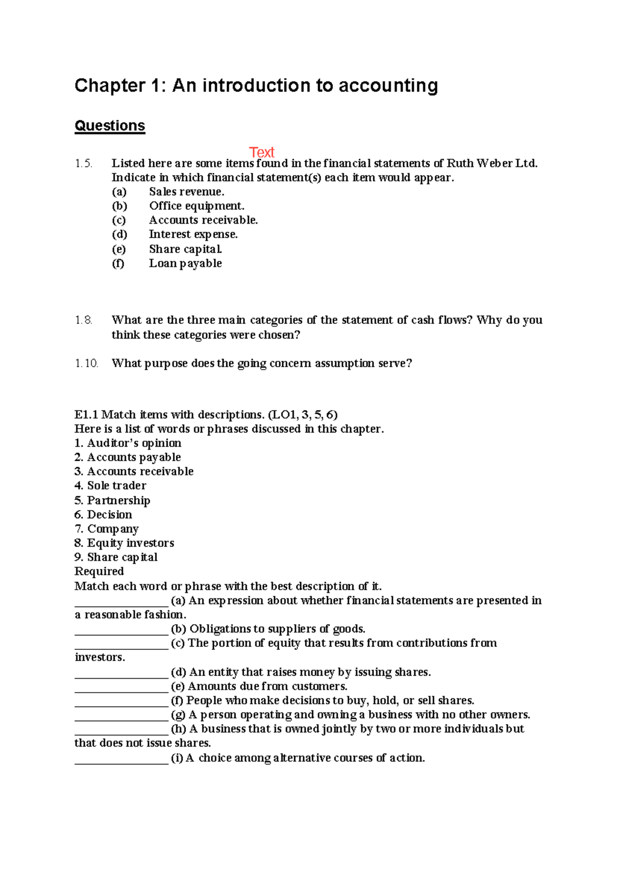 Mod 1 - Tutorial Qs - Chapter 1: An introduction to accounting ...