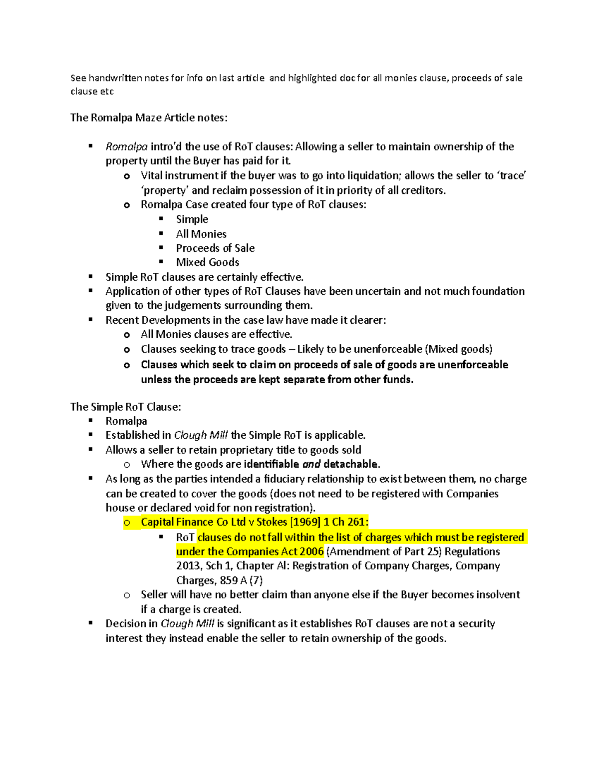 ROT - Retention of title notes. Explains the key types of ROT clauses ...