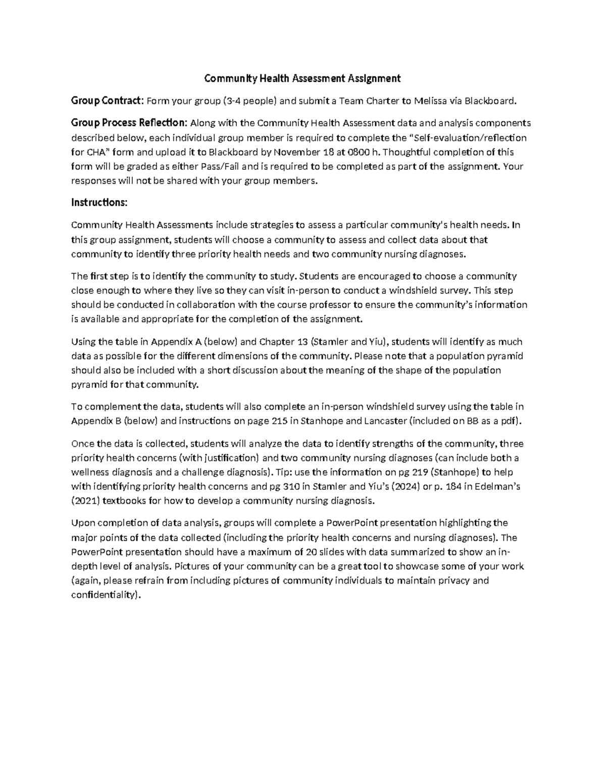 Community Health Assessment Instructions and Rubric - Community Health ...