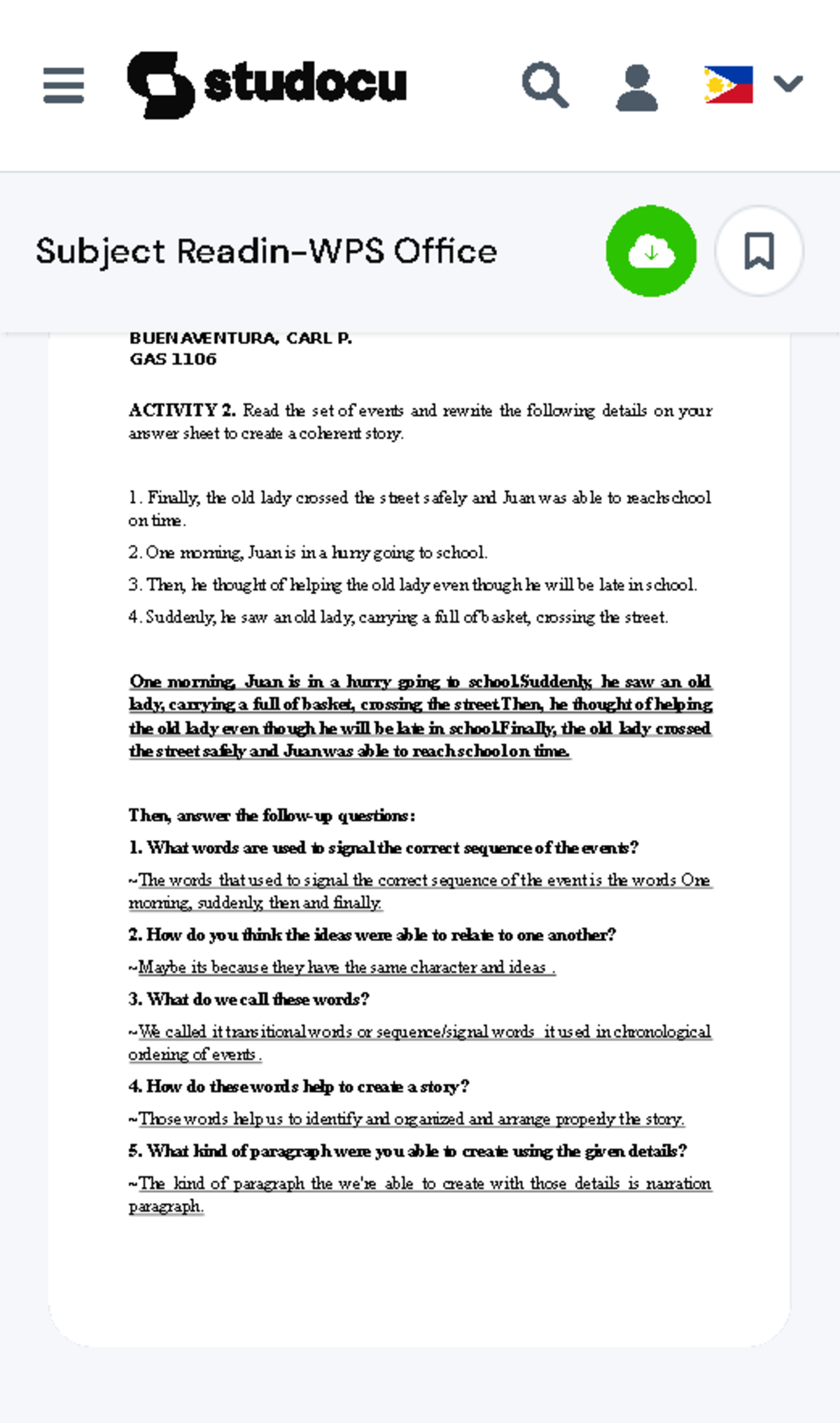 Subject Readin-WPS Office - Buenaventura, CARL P. GAS 1106 Subject ...