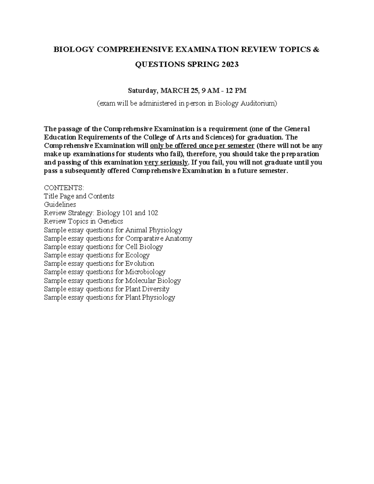 Biology Comprehensive Exam Review Guide Spring 2023 - BIOLOGY ...