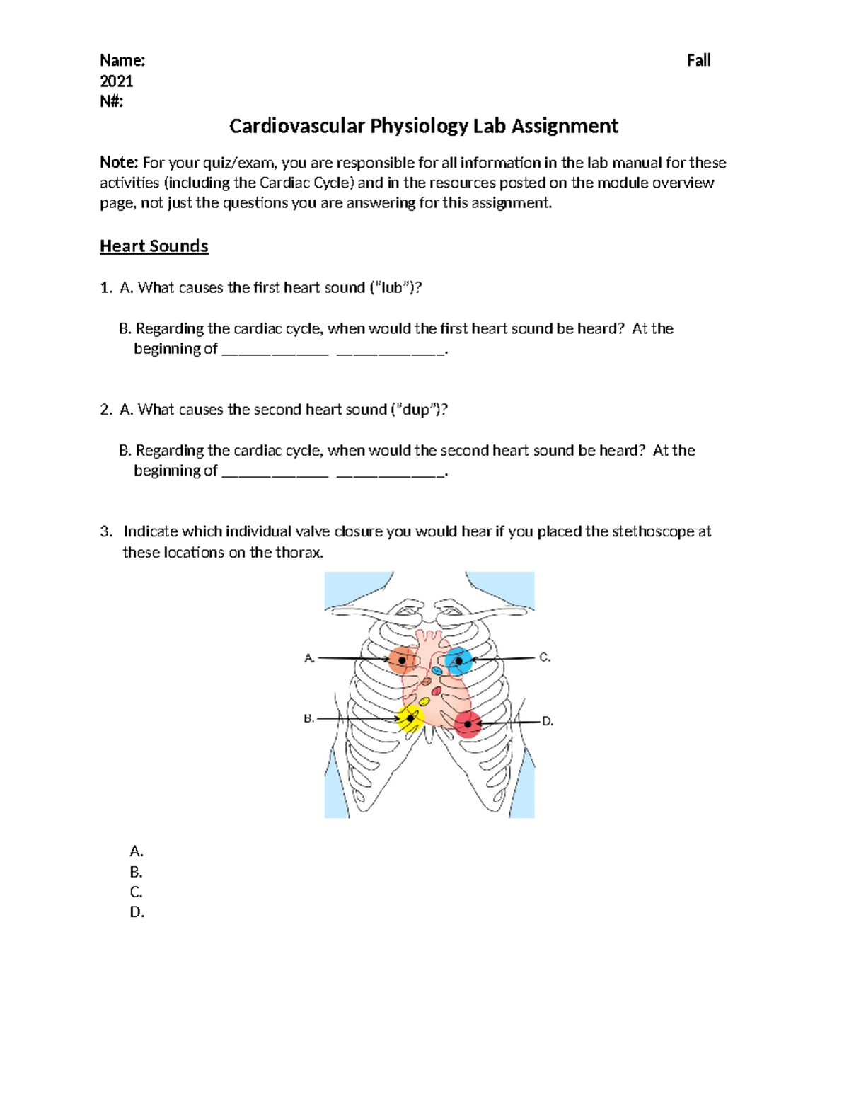 Cardiovasc Physio Assignment - Name: Fall 2021 N#: Cardiovascular ...