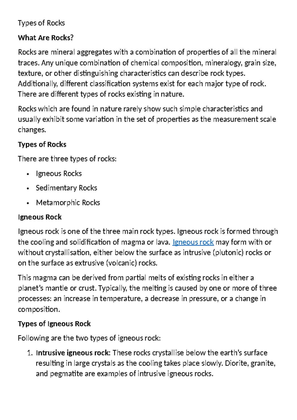 WEEK 2 Review Notes - OKAY - Types of Rocks What Are Rocks? Rocks are ...