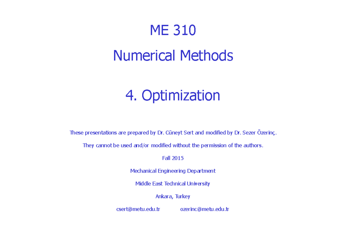 4-Optimization - numerical methods - ME 310 Numerical Methods 4 ...