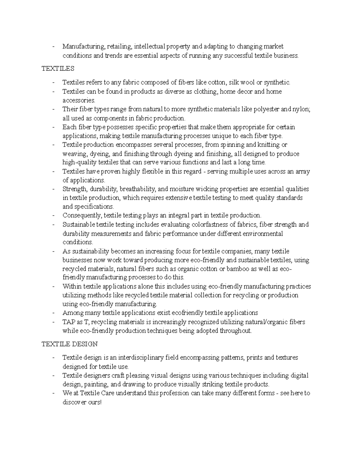 FTT 110 Notes 3 - global textile and fashion industry; an overview of ...