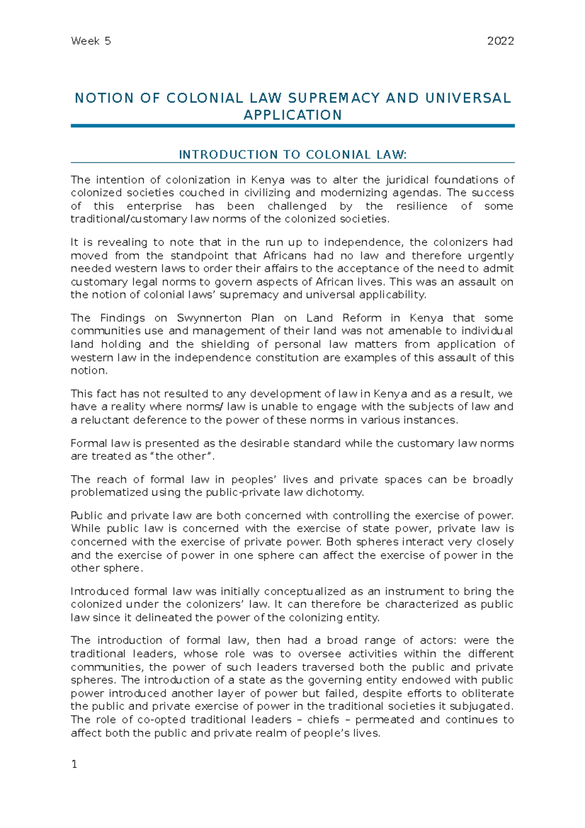 Notion of colonial law supremacy and universal application - NOTION OF ...