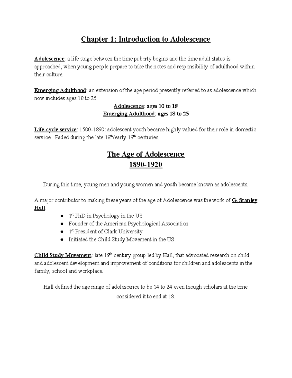 Adolescence Psych - Lecture notes 1-13 - Chapter 1: Introduction to ...