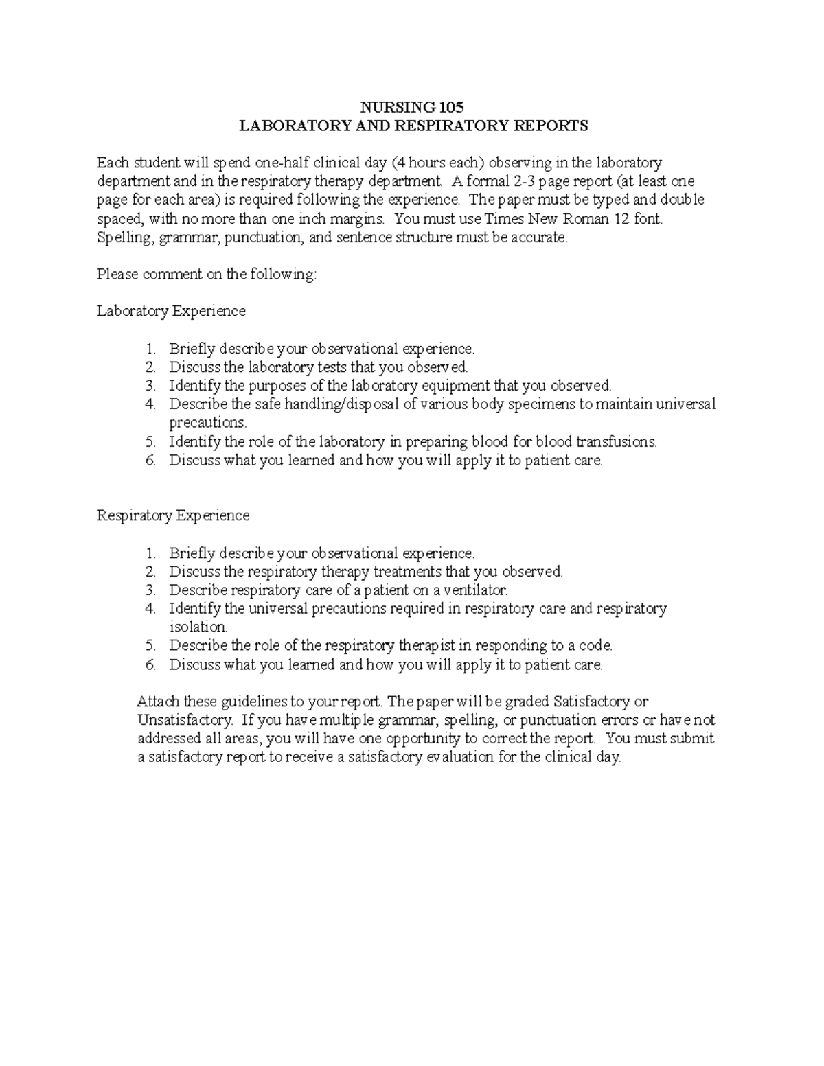 Lab and Respiratory Report for clinicals - 105 - Studocu