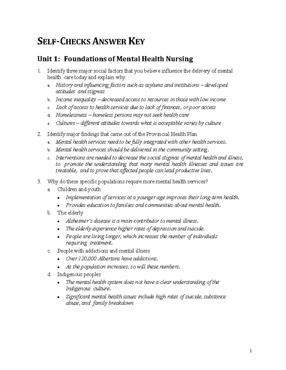 Unit 1 Answer Key - 1 SELF-CHECKS ANSWER KEY Unit 1: Foundations of ...