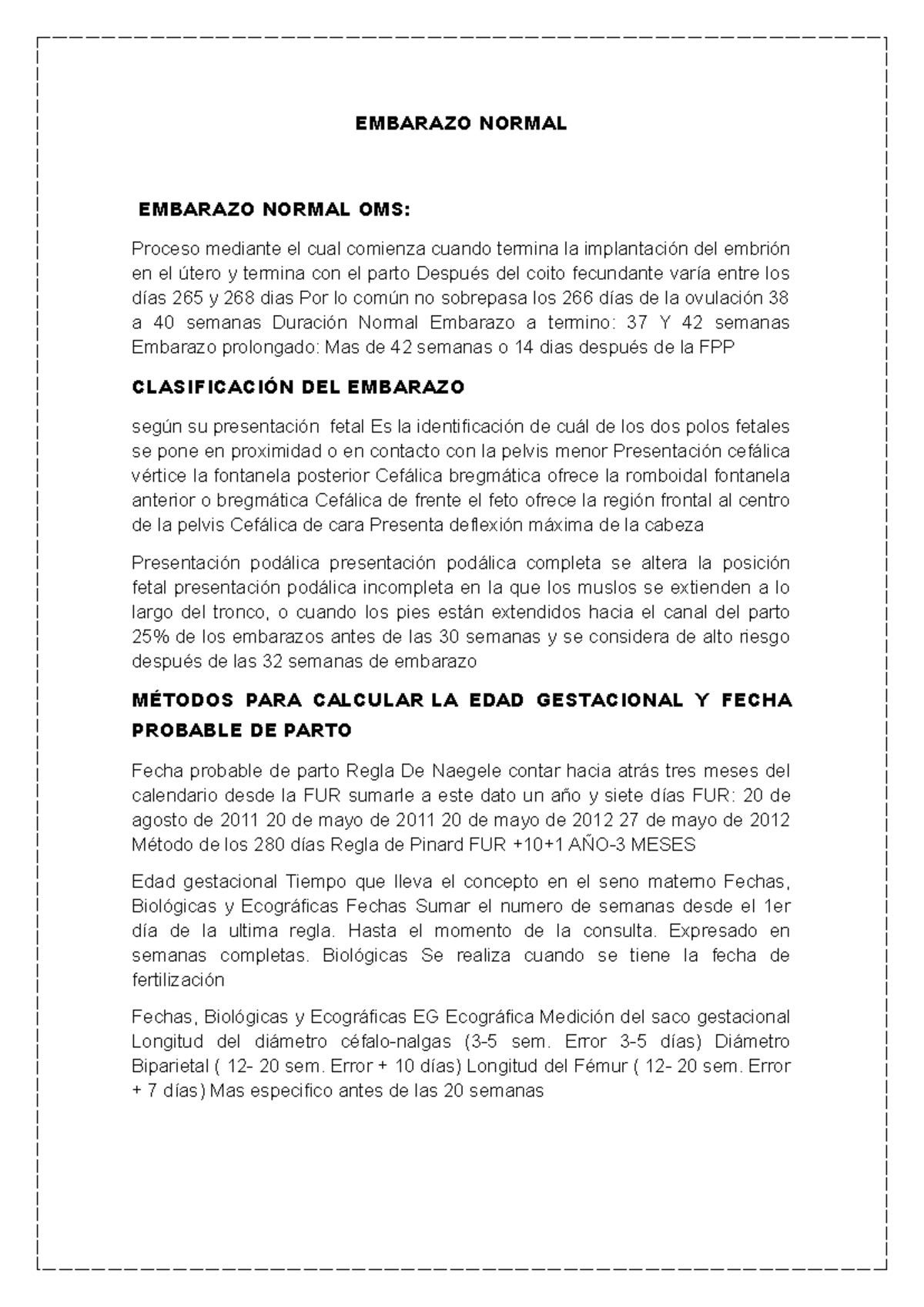 Embarazo normal informe - EMBARAZO NORMAL EMBARAZO NORMAL OMS: Proceso ...