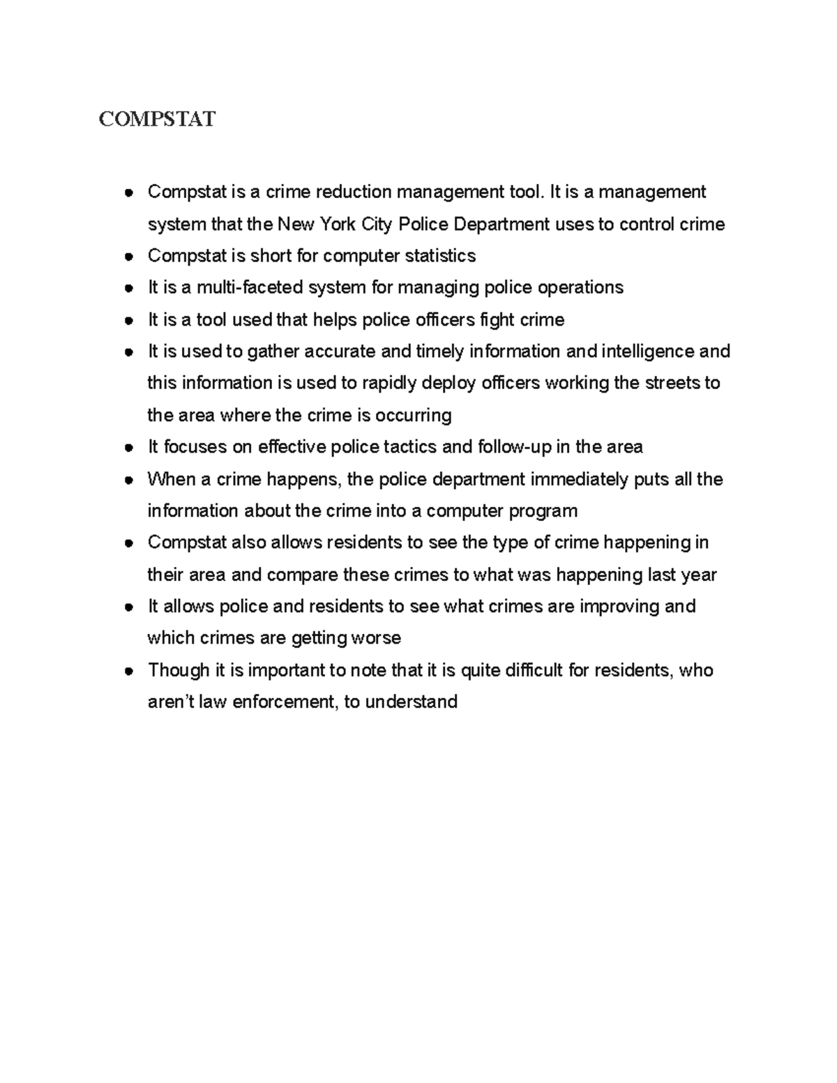 Soc 209-Lecture notes 4 - COMPSTAT Compstat is a crime reduction ...