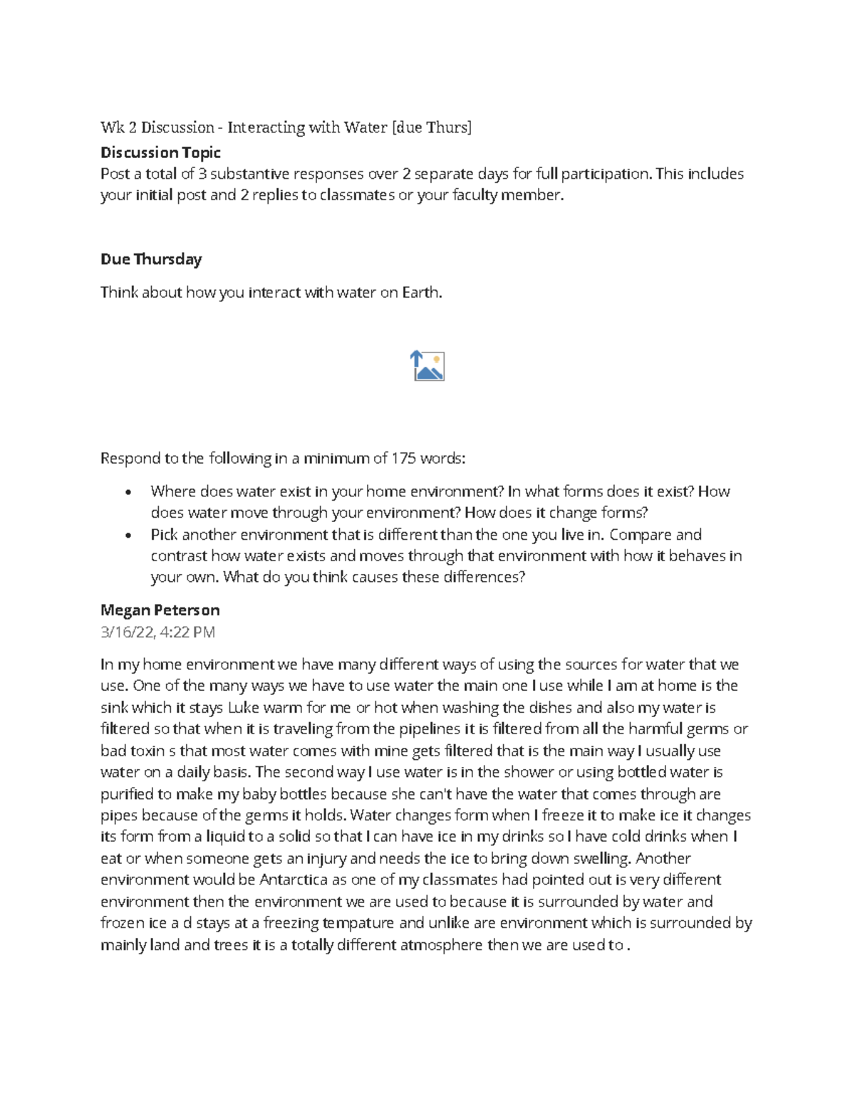 Week 2 discussion interacting with water - Wk 2 Discussion ...