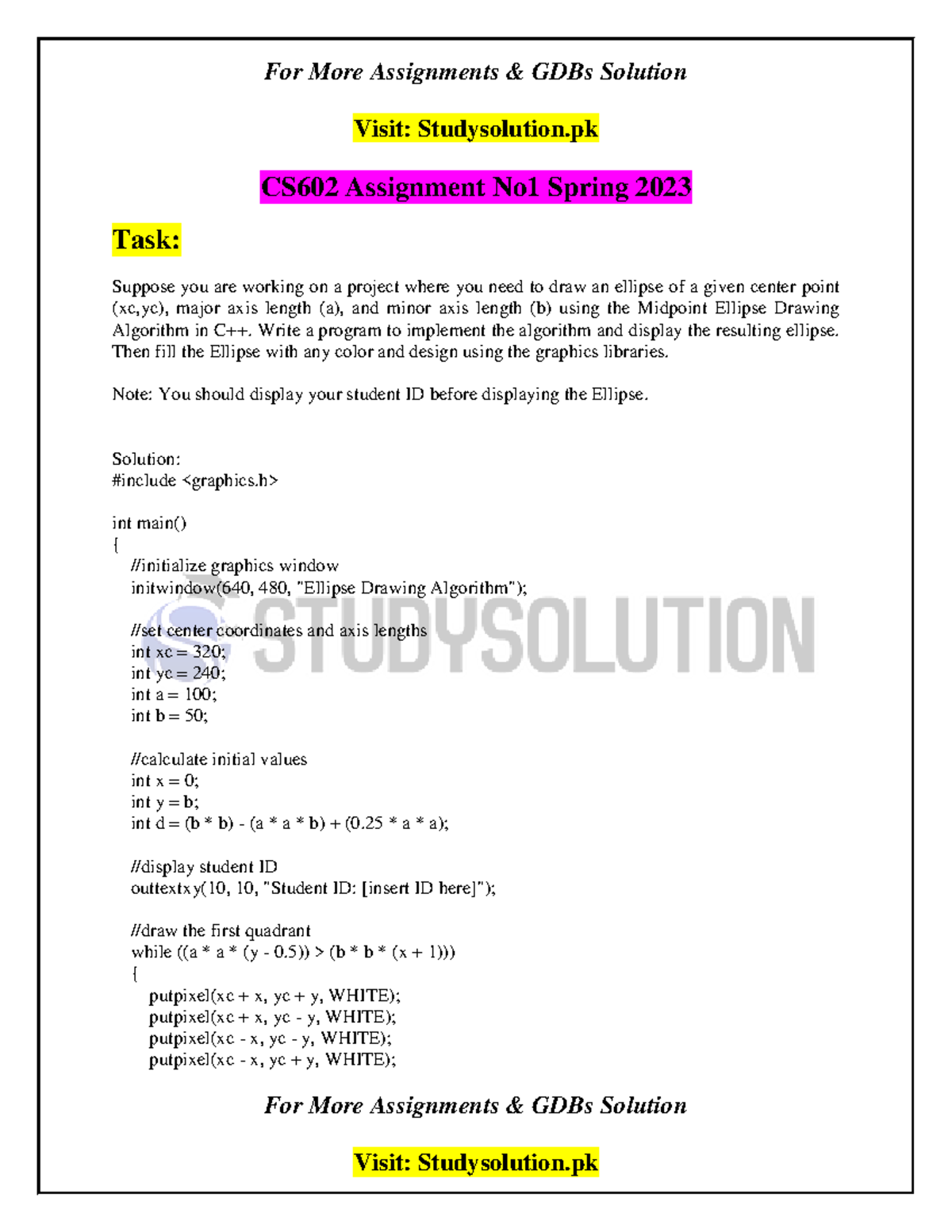 CS602 Assignment No1 Spring 2023 - For More Assignments & GDBs Solution Visit: Studysolution For ...
